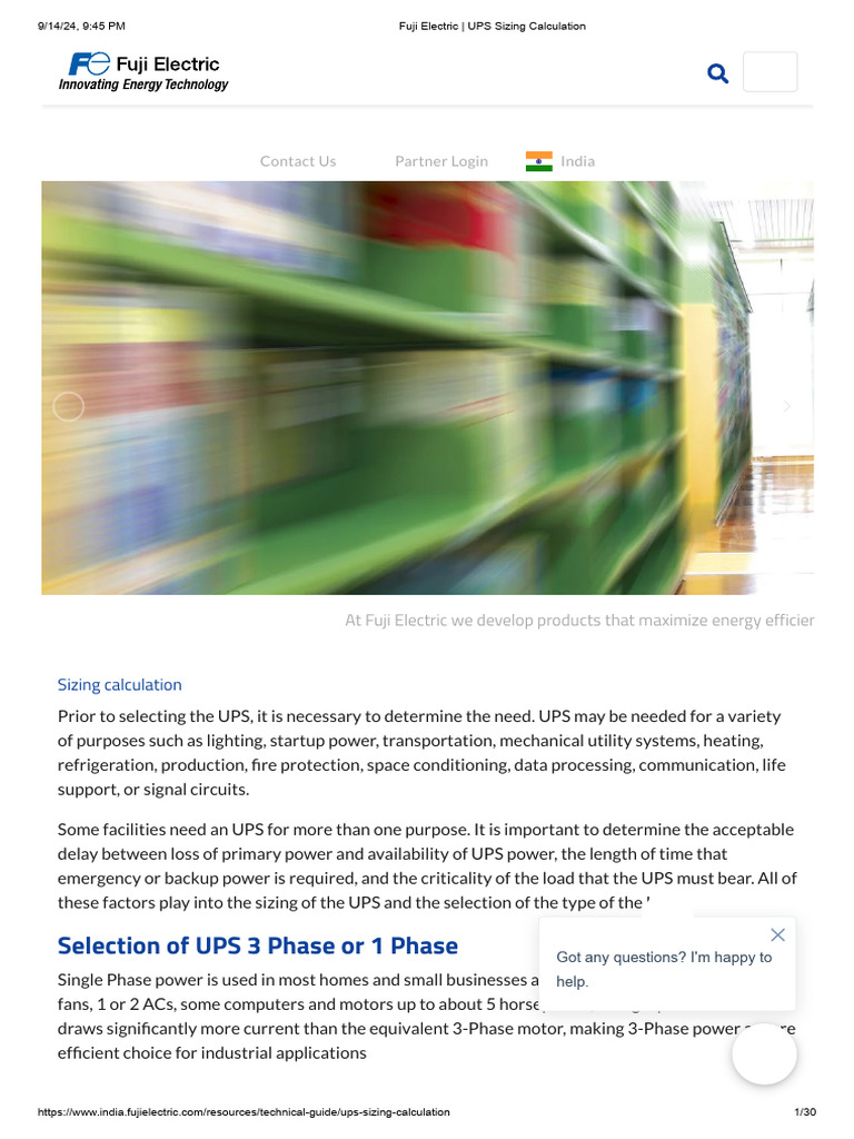 Fuji Electric _ UPS Sizing Calculation | PDF