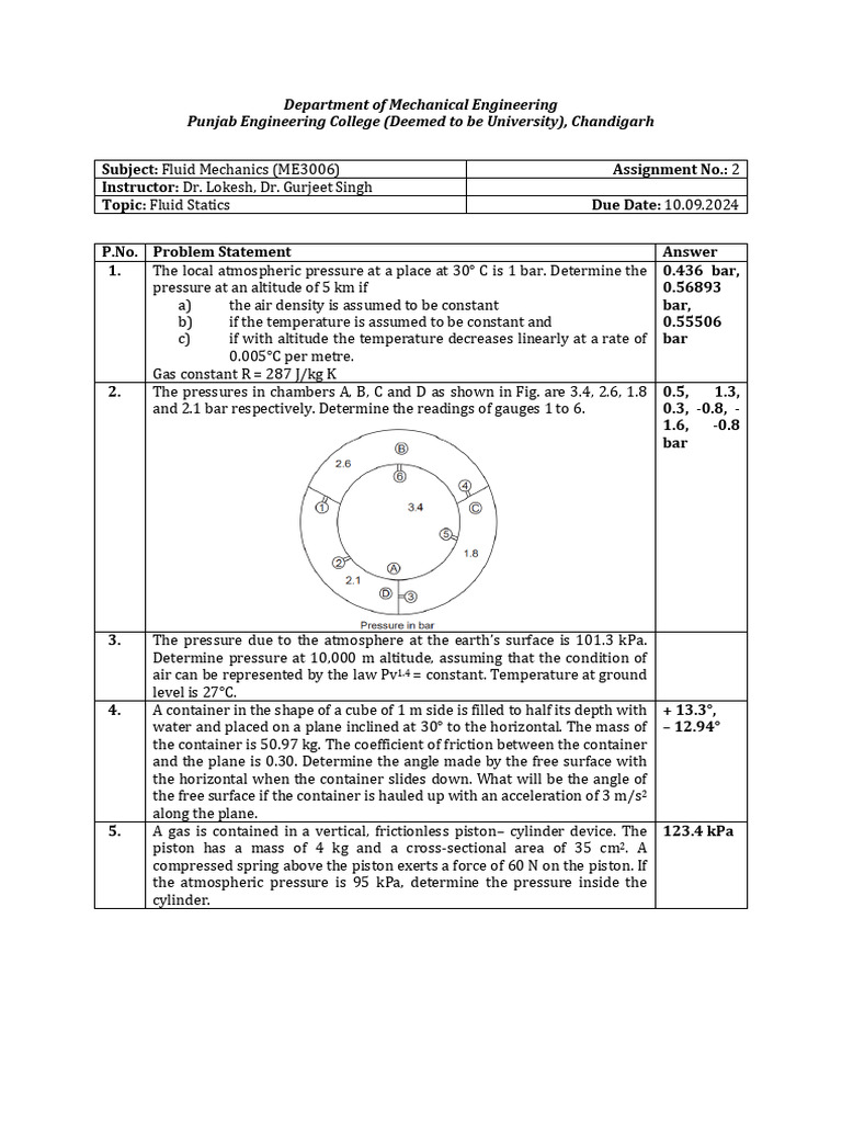 Assignment-2-Fluid Statics | PDF Assignment-2-Fluid Statics | PDF