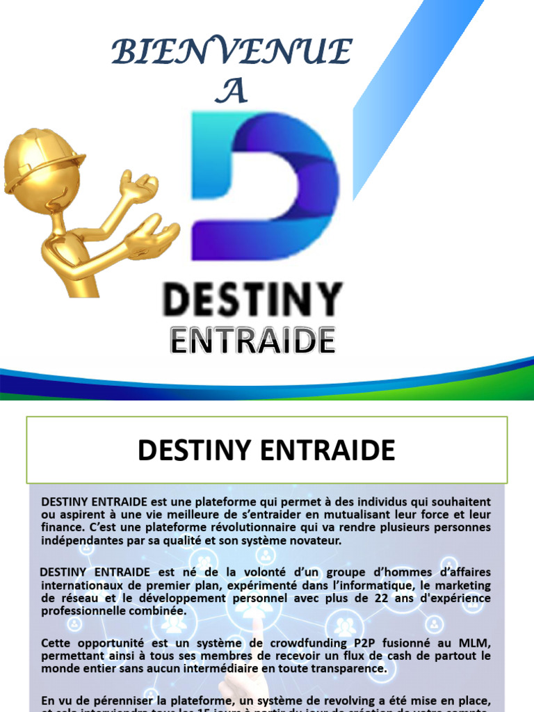 Presentation Destiny Entraide 1 1 | PDF | Teaching Methods & Materials | Computers