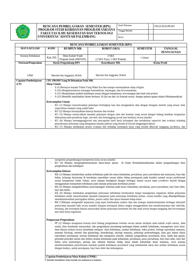 5_RPS Konsep Kebidanan Revisi Tiara 2 | PDF