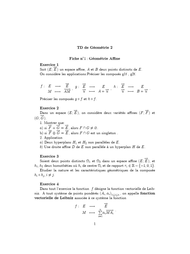 TD de Géométrie 2 : Espaces et Transformations | PDF | Analyse ...