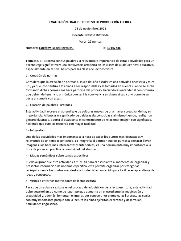 Evaluacion final Procesos de produccion escrita | PDF