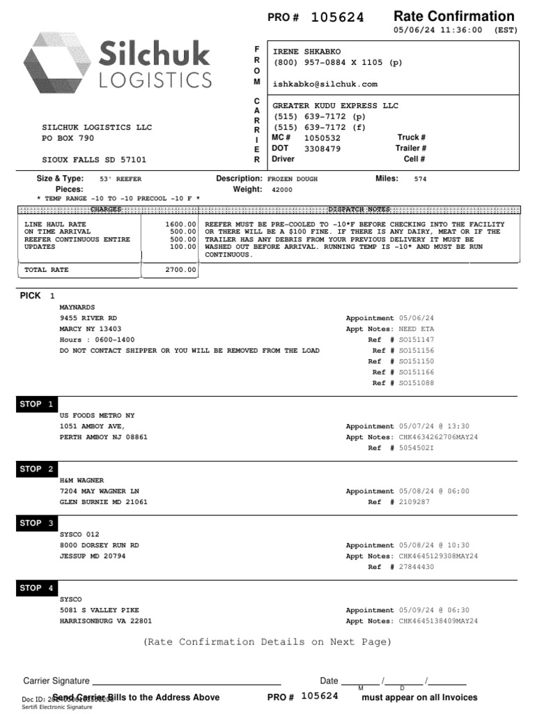 Rate Confirmation | PDF
