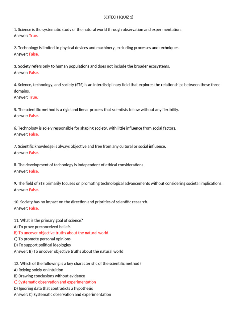 Scitech Quiz 1 | PDF