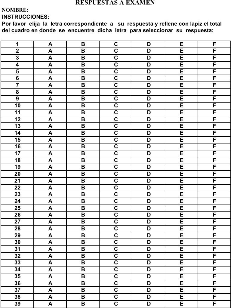 Hoja de Respuestas A Examenes para Rellenar | PDF | Ajedrez | Juegos y ...
