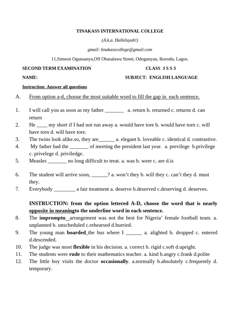 Tinakass Jss3 ENGLISH | PDF