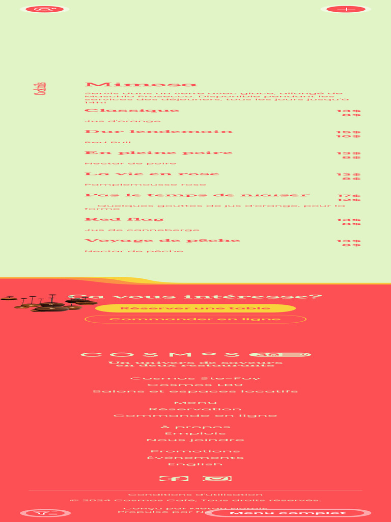 Le Cosmos - Menu | PDF