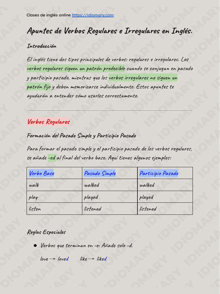 Verbos Regulares Irregulares Ingles Pdf
