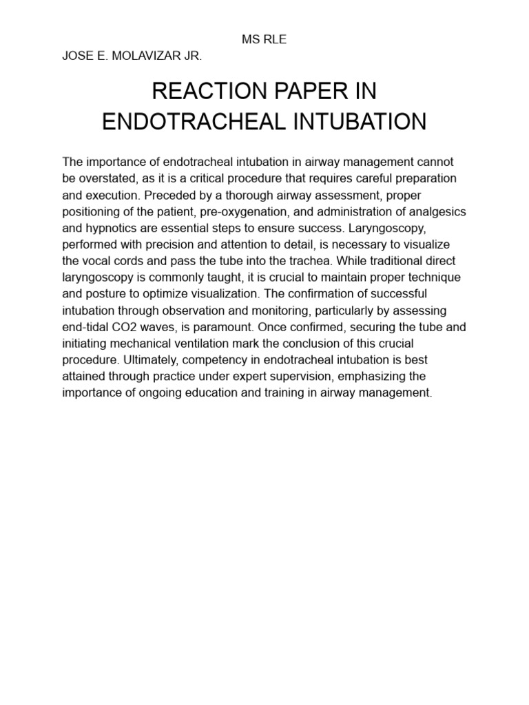 Molavizar - Reaction Paper - Intubation | PDF