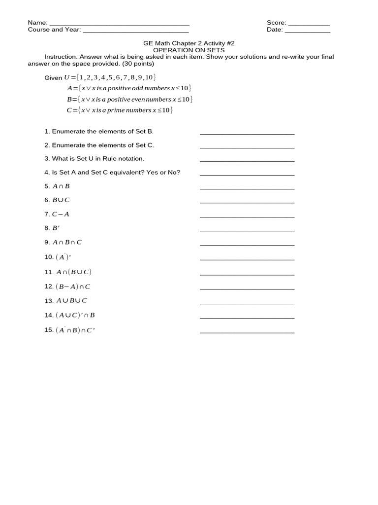 Gemath Chapter 2 Activity 2 | PDF