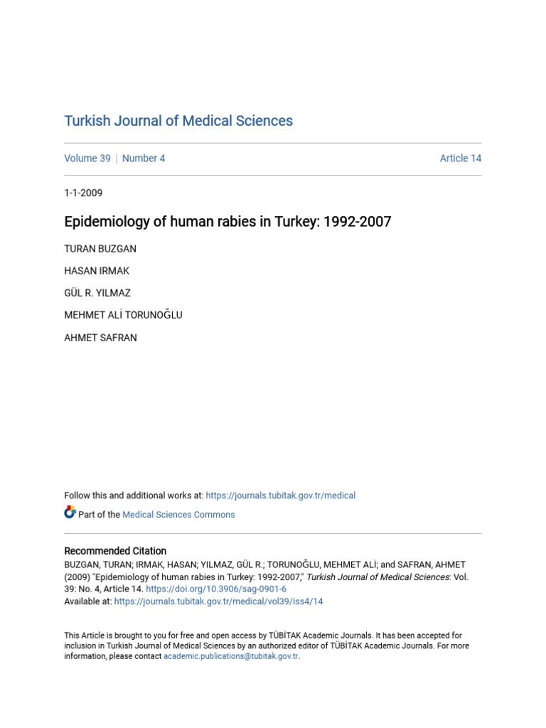 Epidemiology of Human Rabies in Turkey - 1992-2007 | PDF