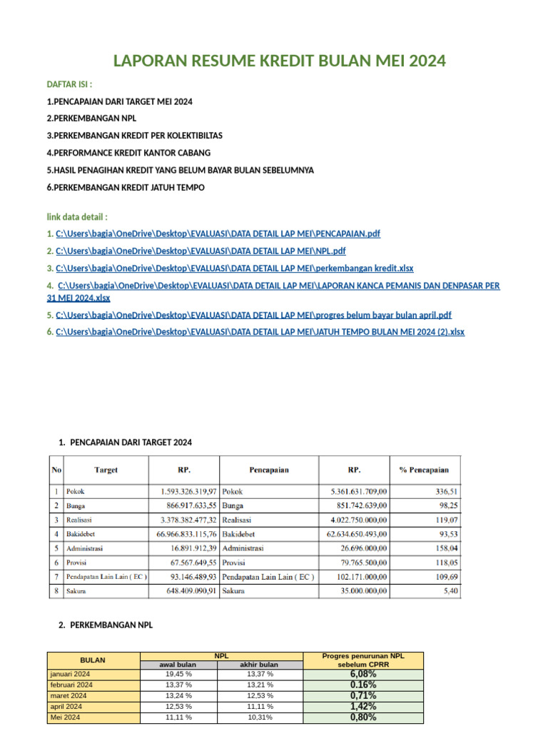 Laporan Resume Devisi Kredit Bulan Mei 2024 | PDF