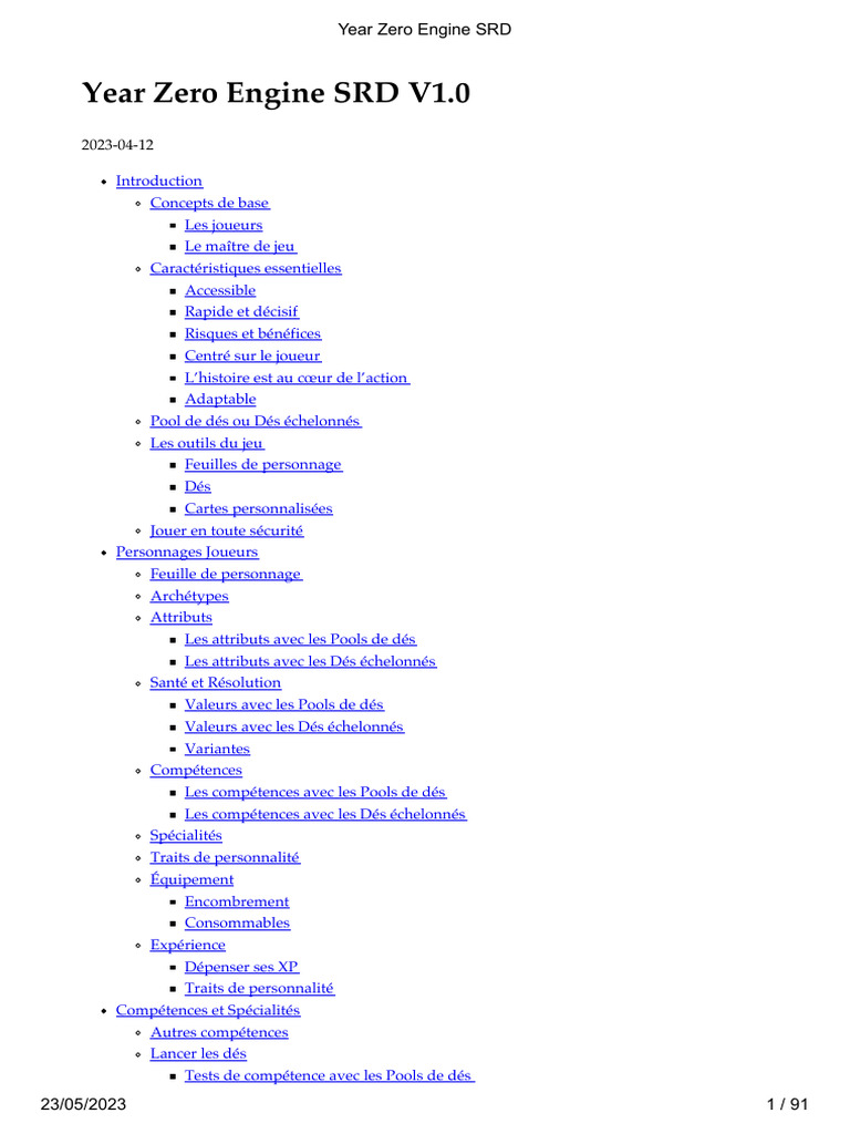 Yearzeroengine SRD v1.0 FR | PDF