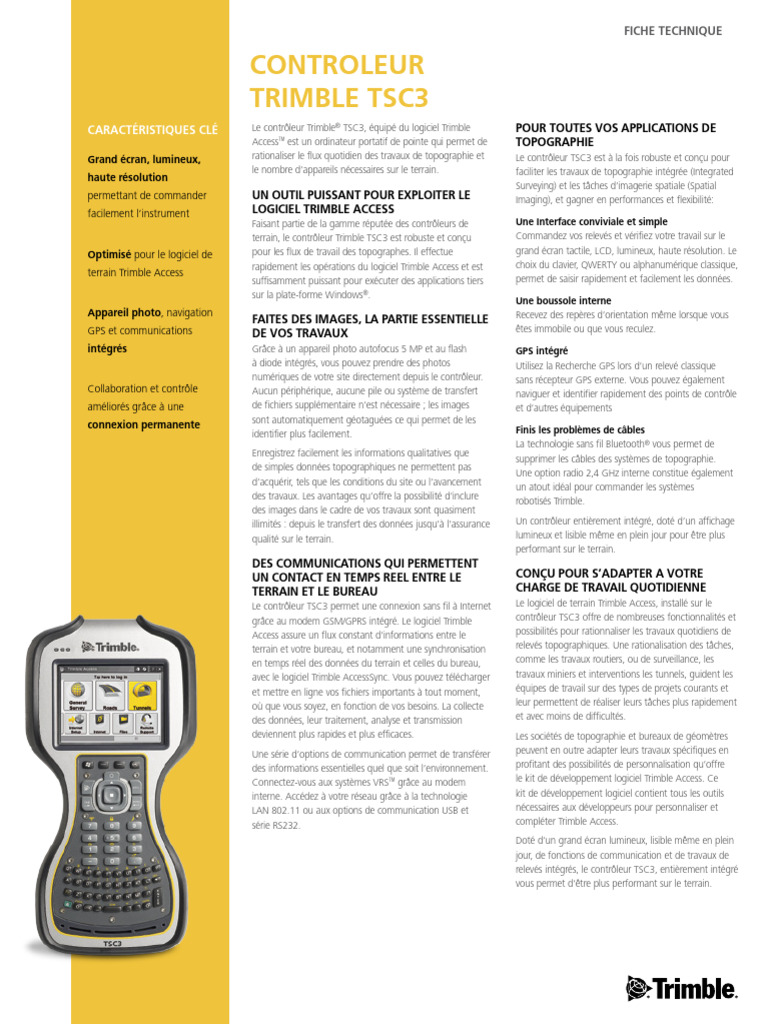 Datasheet - Trimble TSC3 Controller - French - Screen | PDF