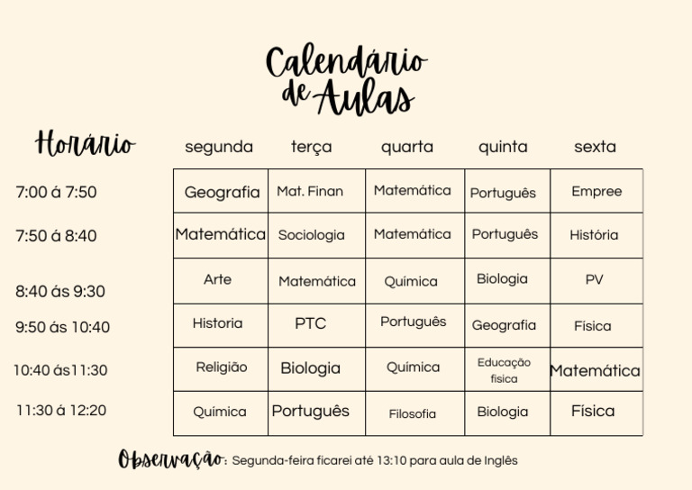 Horário de Aulas Colorido Aesthetic | PDF