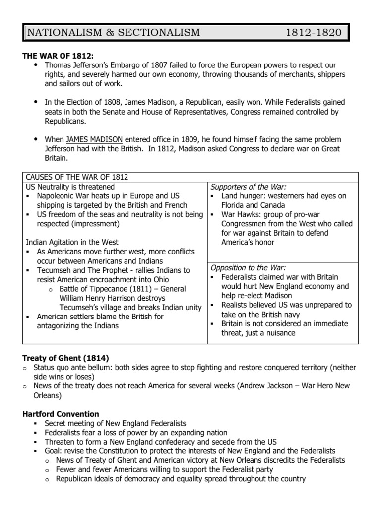 AP REVIEW 4.2 Nationalism and Sectionalism | PDF