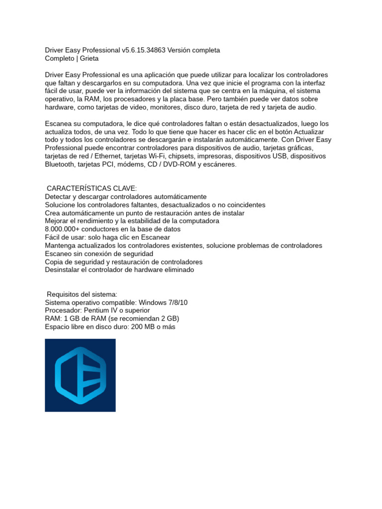 Driver Easy Professional v5.6.15.34863 Versión Completa | PDF