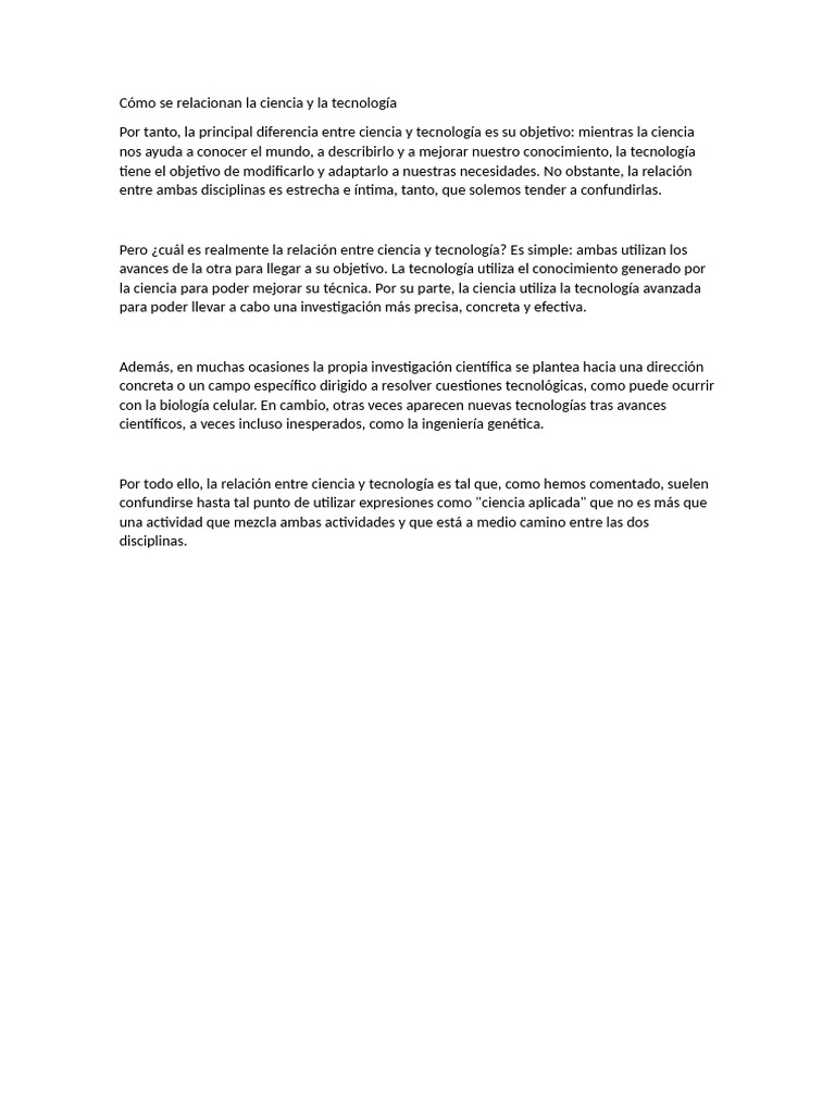 Cómo se relacionan la ciencia y la tecnología | PDF