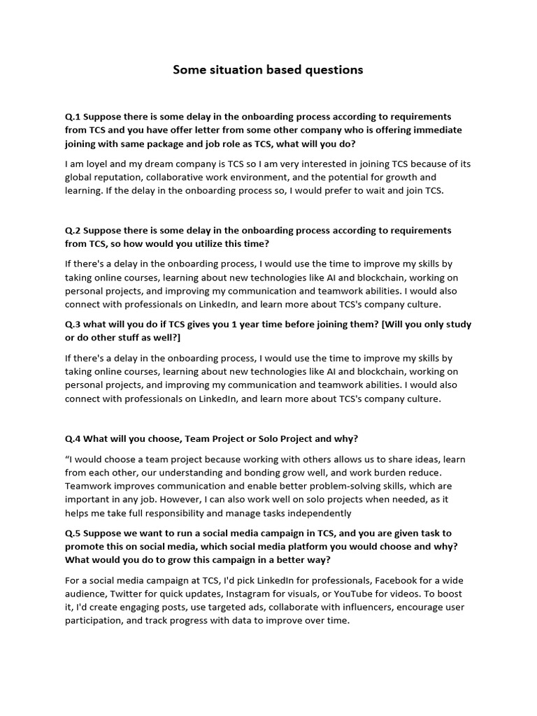 TCS Some situation based questions | PDF