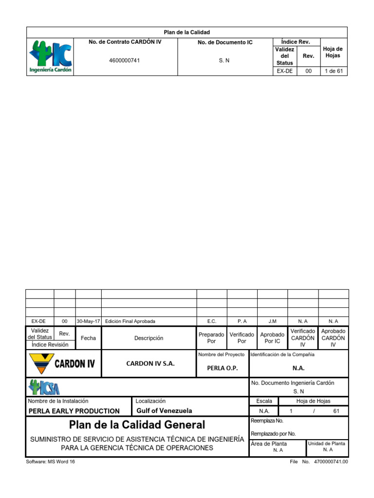 Plan de La Calidad General Cardon IV | PDF