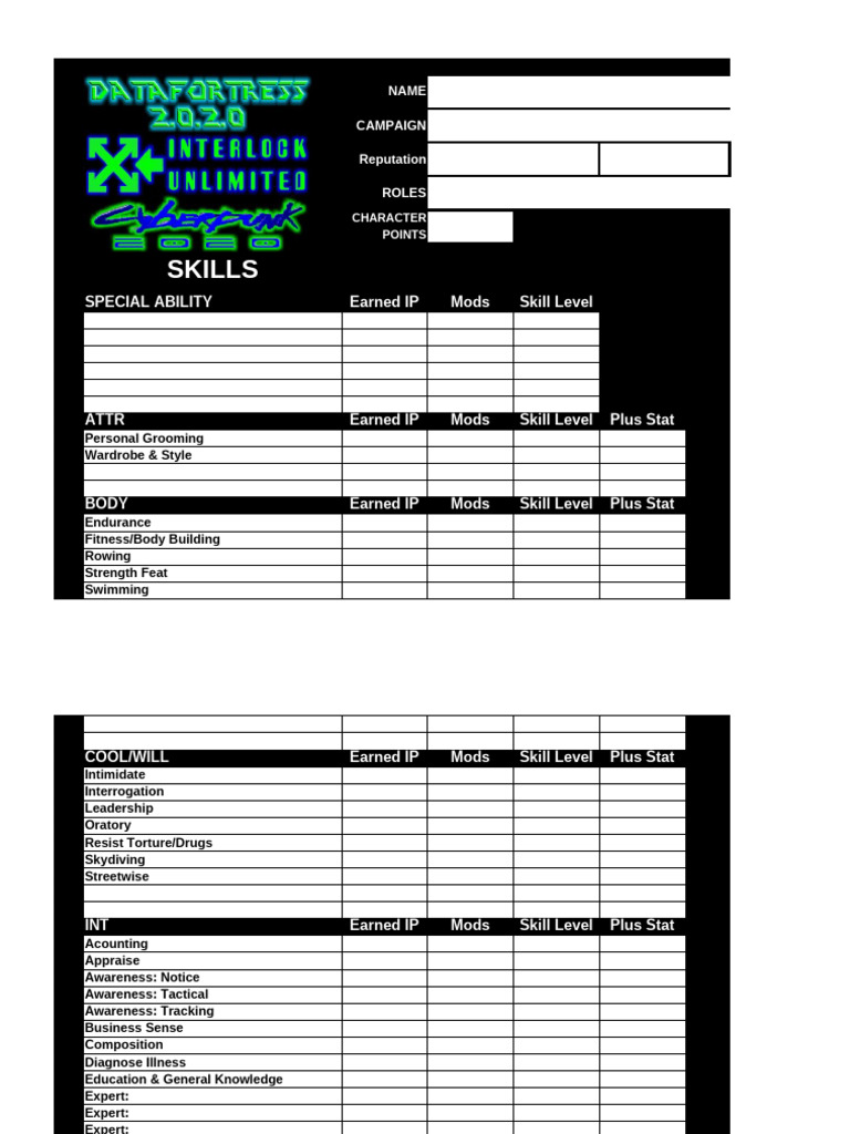 Comprehensive Character Sheet Template | PDF | Arm | Thorax