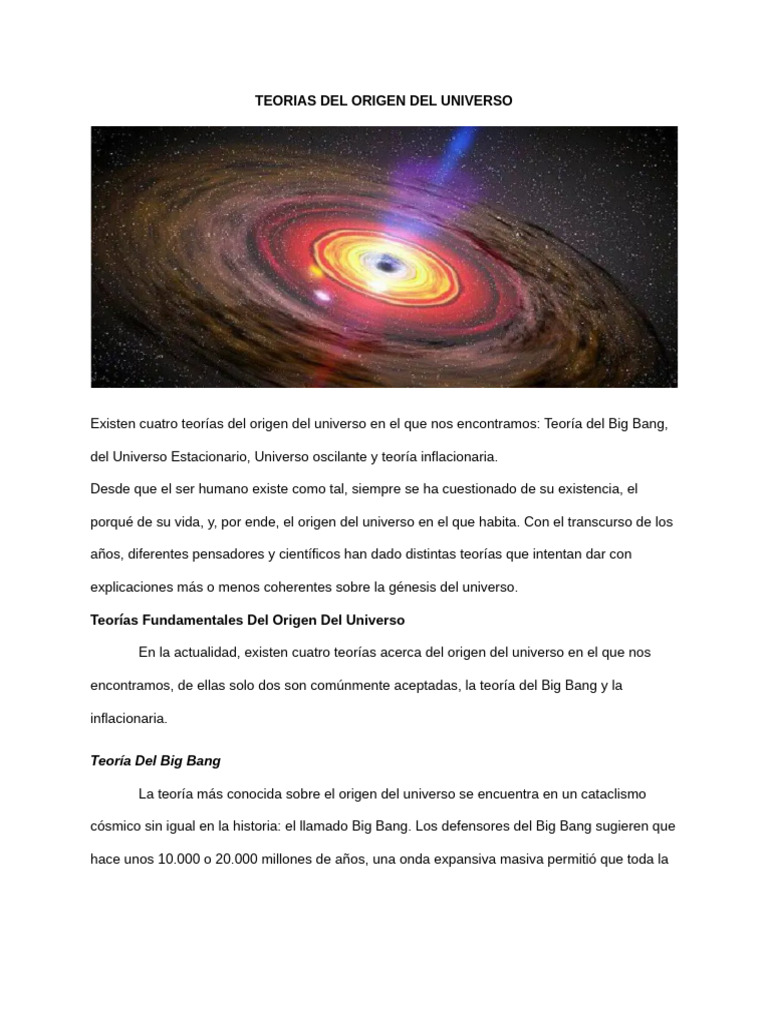 Teorías del Origen del Universo | PDF | Universo | Big Bang