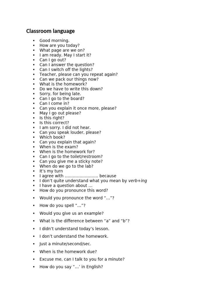 Classroom Language | PDF