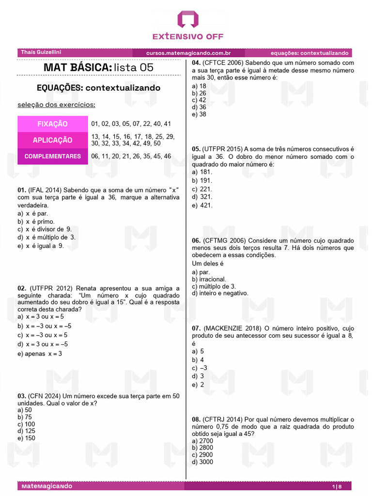 Mat Básica - Lista 5 | PDF