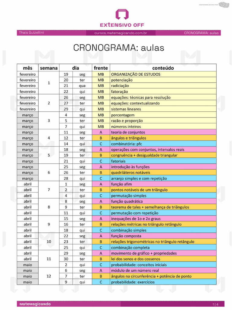 Extensivo OFF 2024 - Cronograma de Aulas | PDF