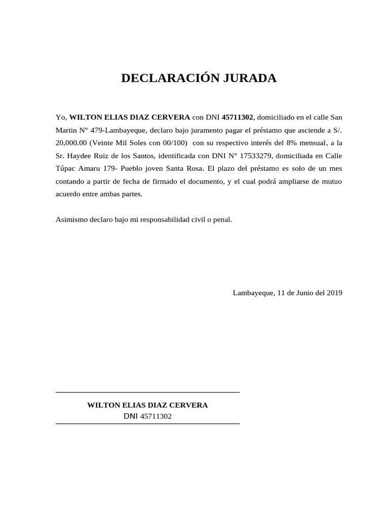 Declaracion Jurada Prestamo | PDF
