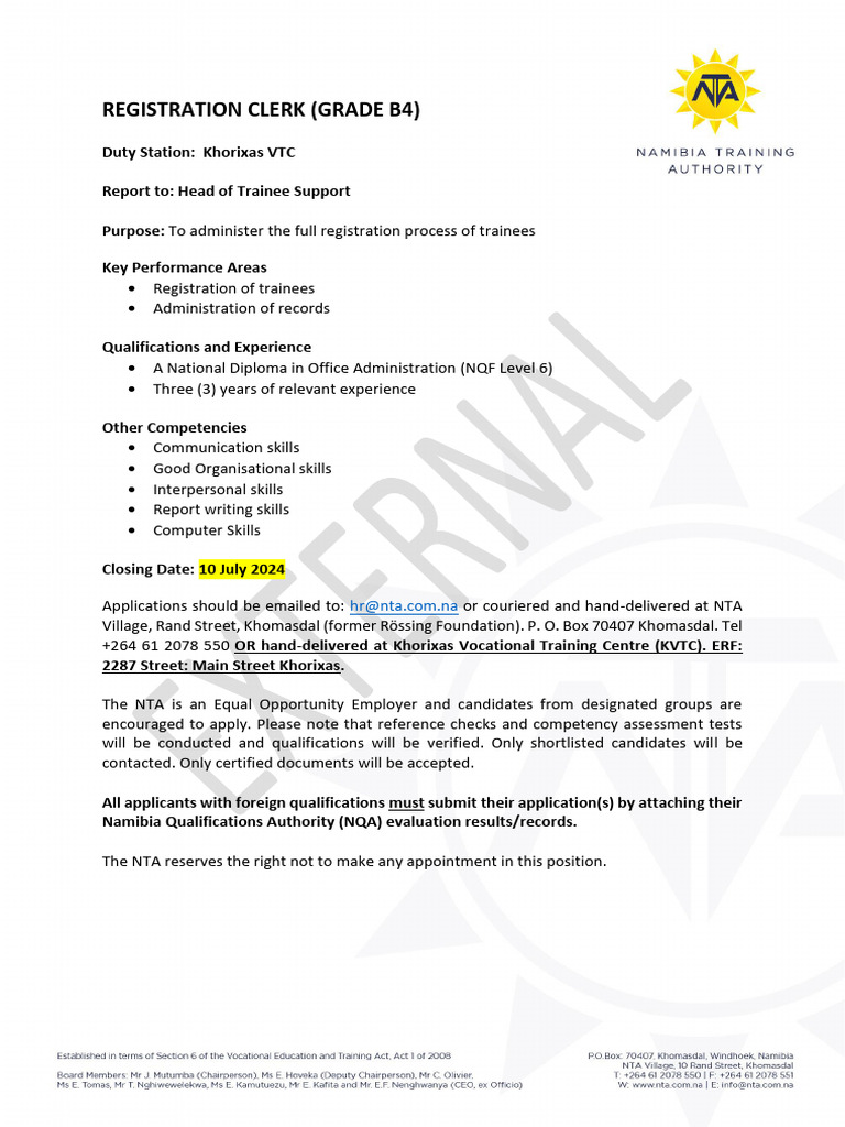 Registration Clerk KVTC 1 | PDF