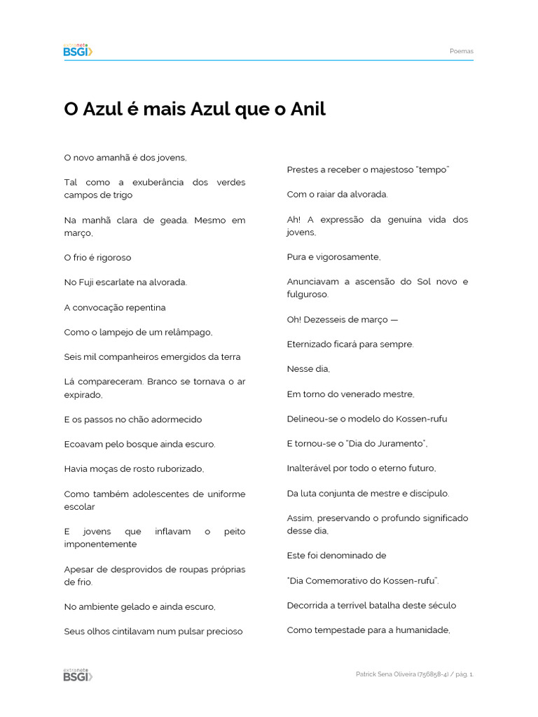 O Azul e Mais Azul Que o Anil | PDF