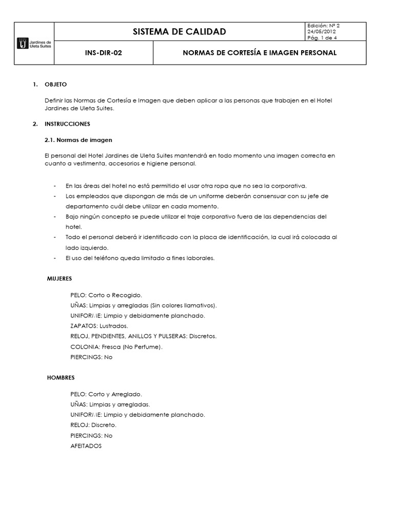 Ins Dir 02 Normas De Cortesía E Imagen Pdf