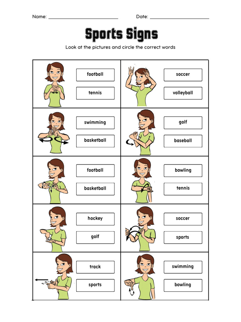 Match The Sports SIGNS To Their Pictures. | PDF