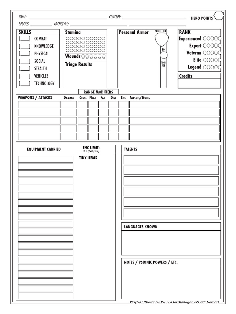 FTL Nomad Base Character Sheet 1 | PDF