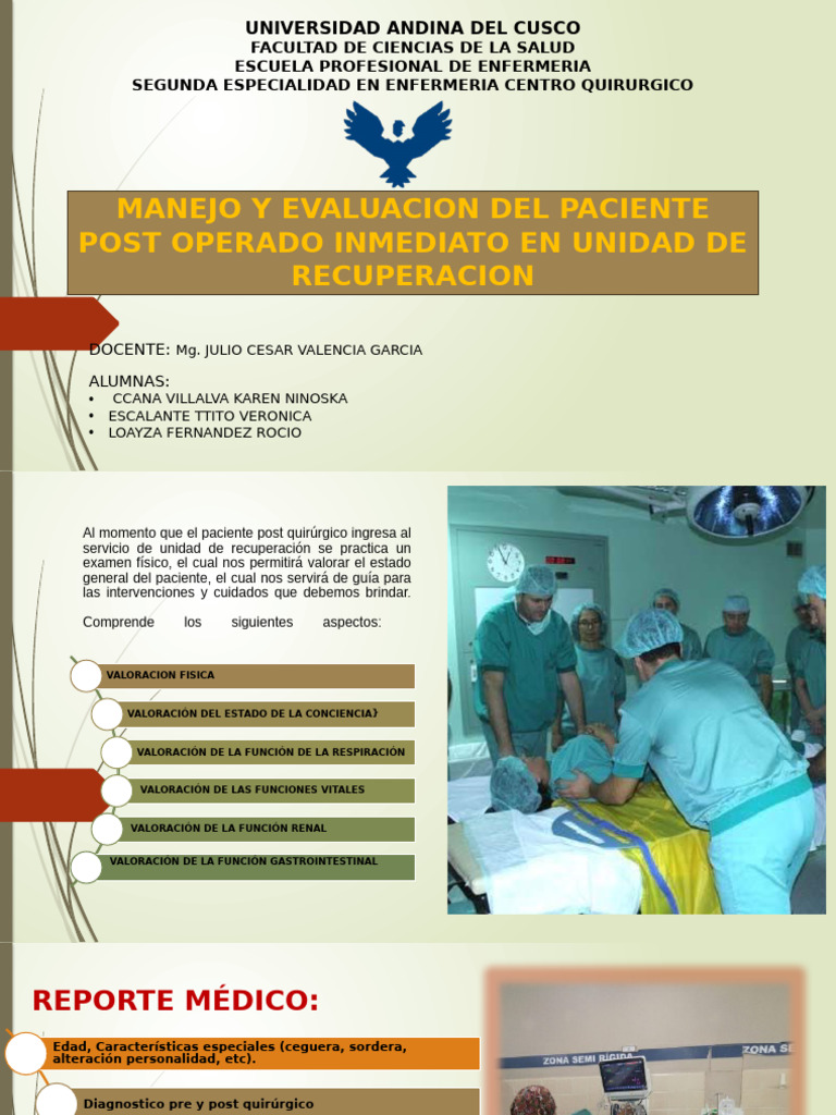 Manejo y Evaluacion de Paciente Post Operado Inmediato en Unidad de ...