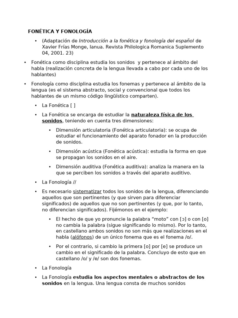FONÉTICA Y FONOLOGÍA - Notas de La Presentacion | PDF
