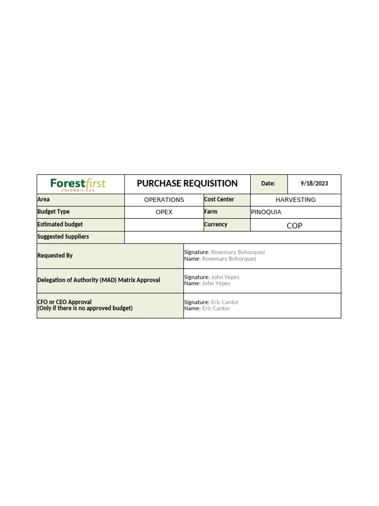 Formato Purchase Request Format - OPEX | PDF