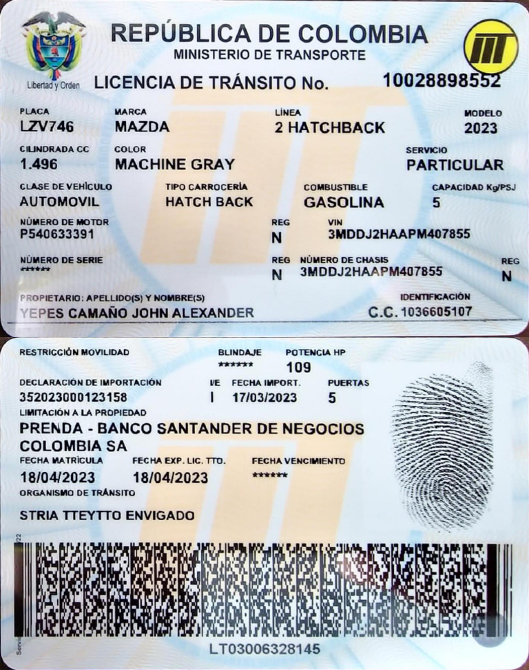 Licencia de Tránsito Mazda 2HB | PDF