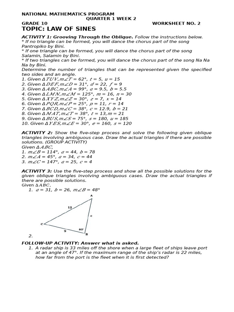 G10 NMP Worksheet No. 1 Day 4 | PDF | Elementary Mathematics | Trigonometry