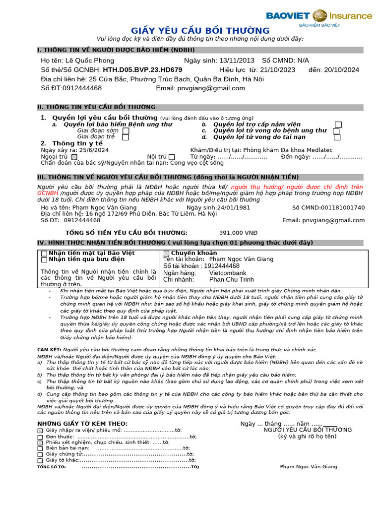 Giay Yeu Cau Boi Thuong Ung Thu - 230216 - 3 | PDF