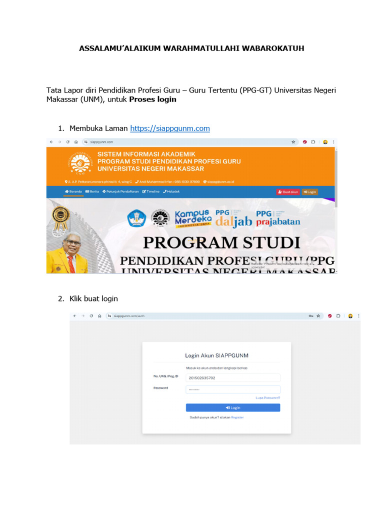 Tata Cara LAPOR DIRI PPG - GT UNM 2024 | PDF