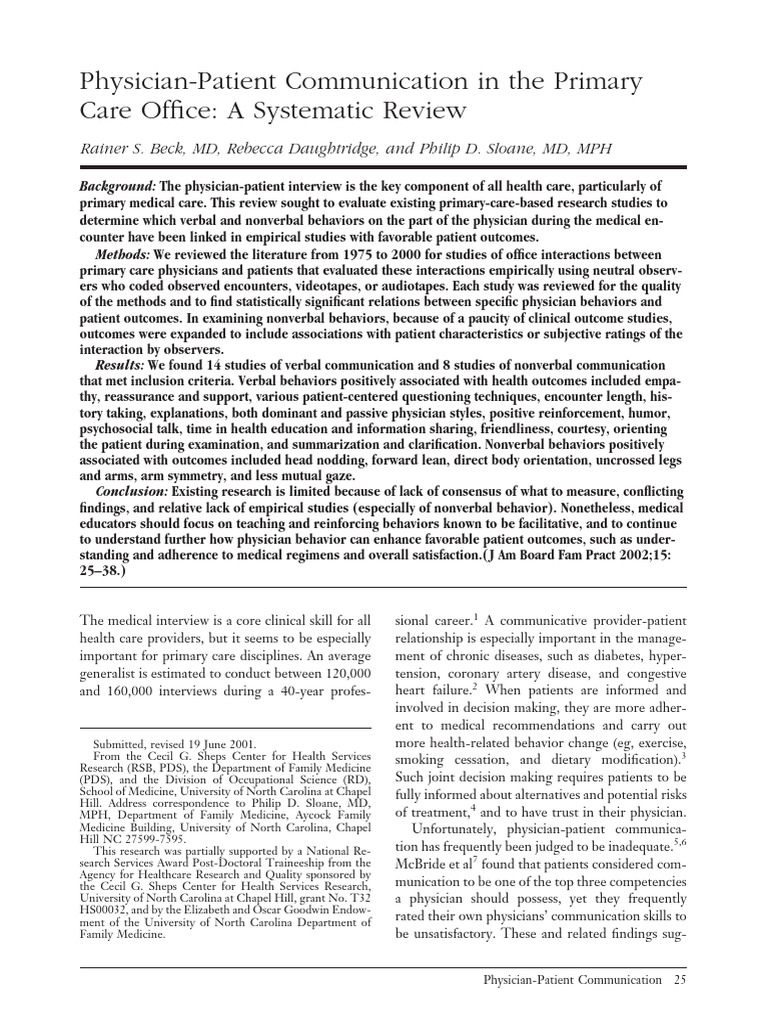 Beck - Physician - Patient Communication - 2002 | PDF | Nonverbal ...