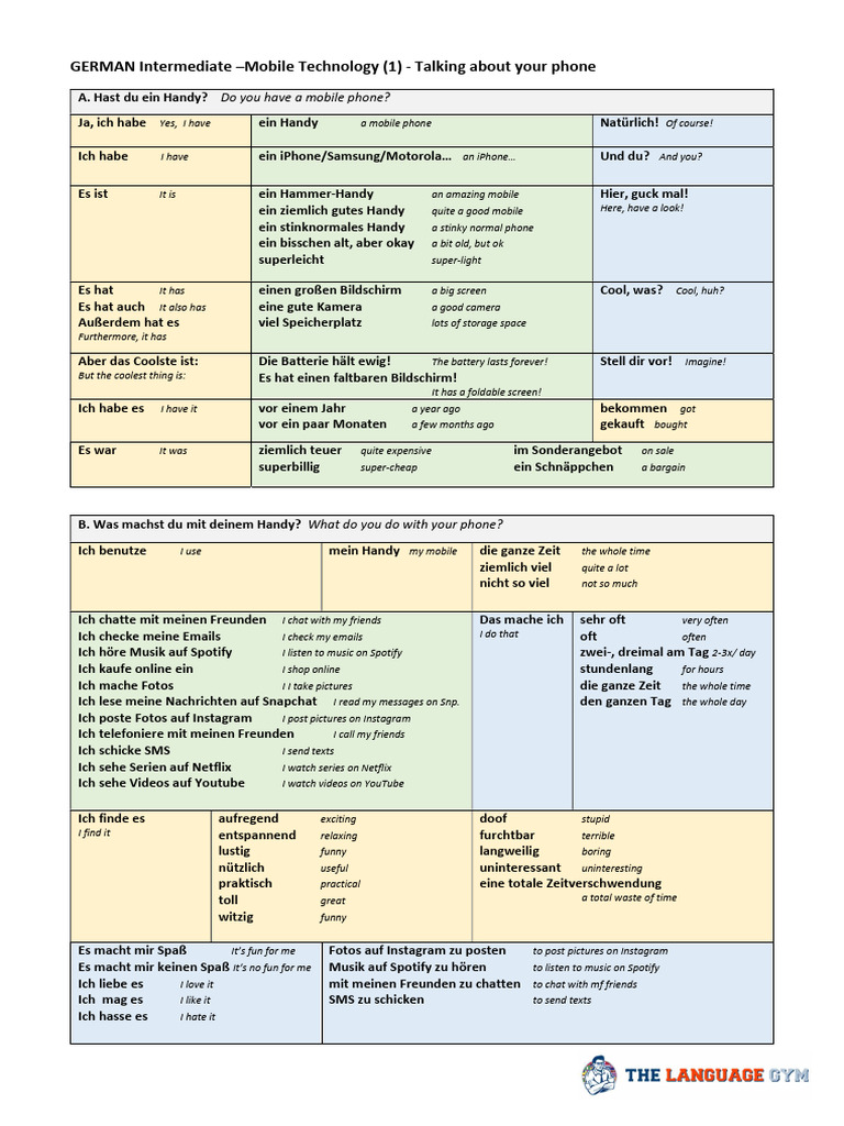 German-Intermediate-Mobile Technology 1-Sentence-Builder | PDF