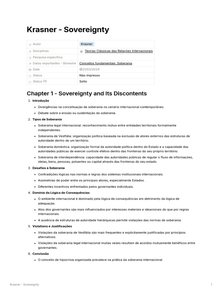 Resumo - Krasner - Sovereignty | PDF