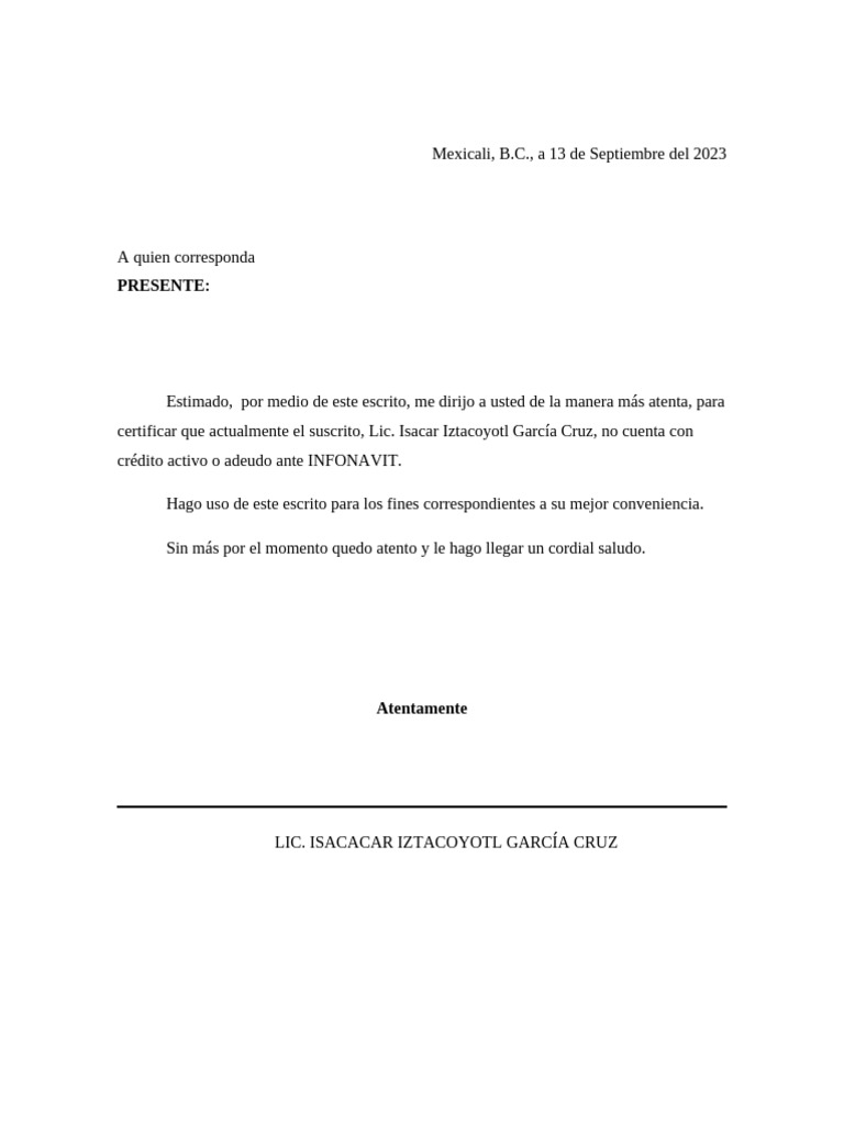 Carta Infonavit | PDF