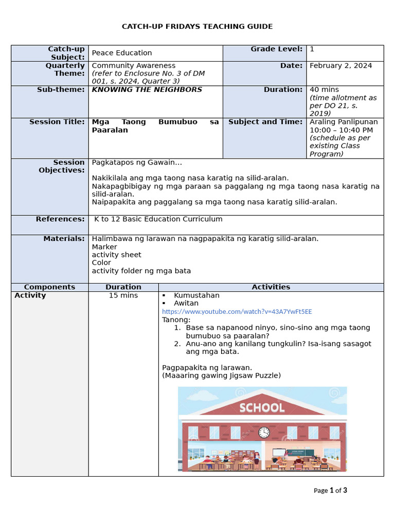 Teaching Guide Catchup AP Peace Ed Grade 1 - Feb. 2 2024 | PDF