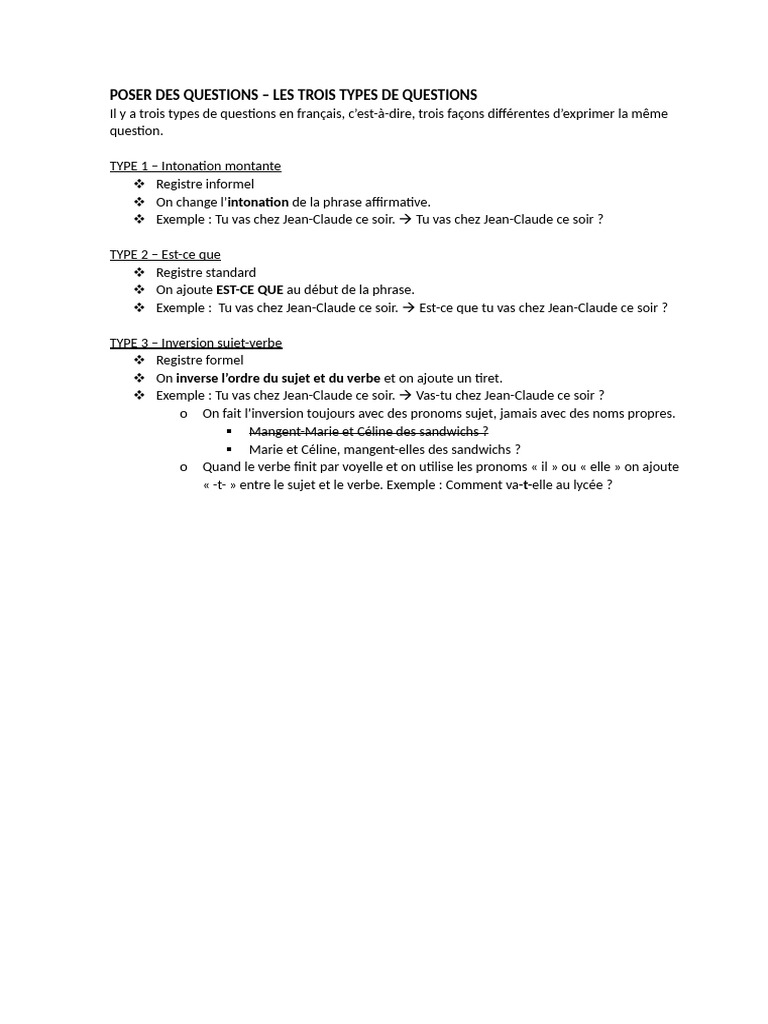 Trois Types de Questions, L'intérrogation - Théorie | PDF