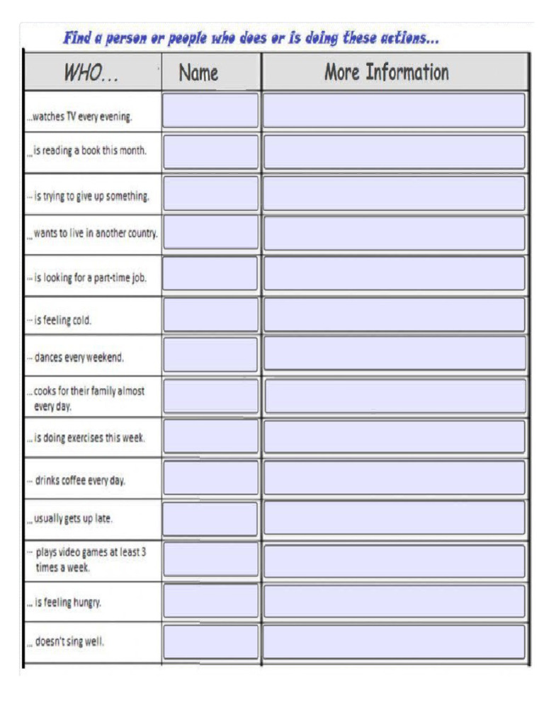 Find Someone Who Present Simple and Continuous | PDF