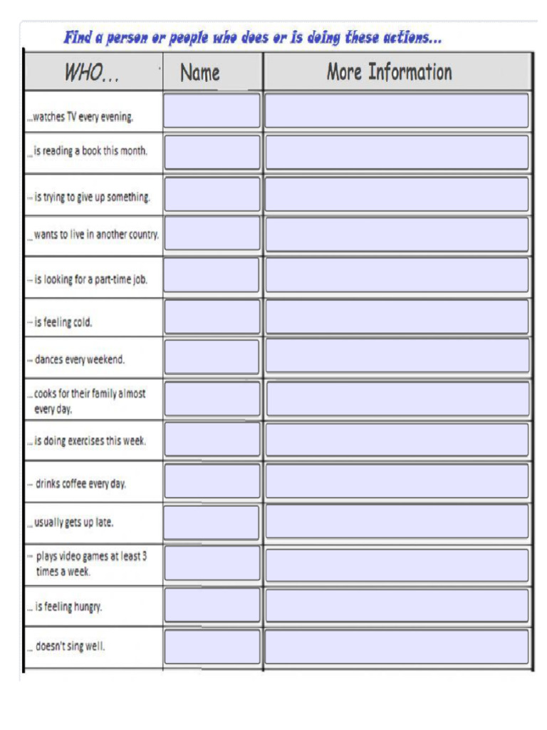 Find Someone Who Present Simple and Continuous | PDF